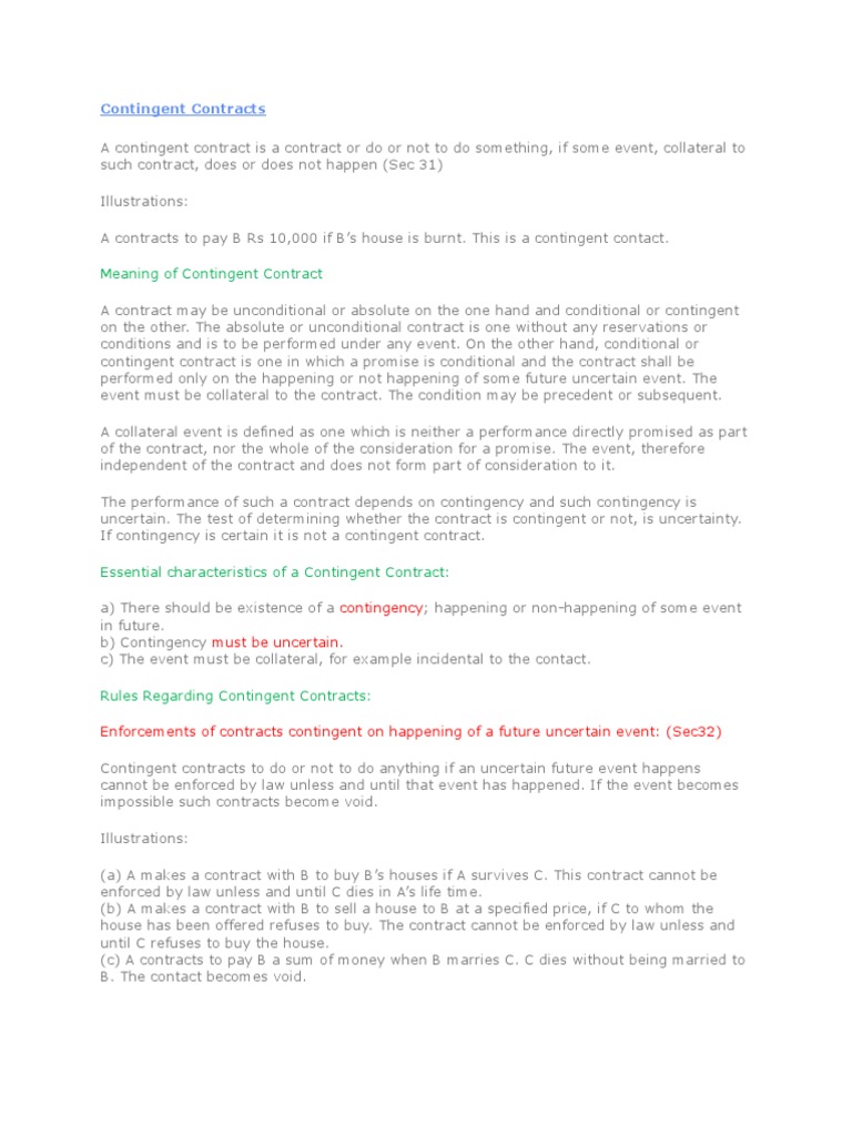 Contingent Contracts | PDF | Consideration | Contract Law