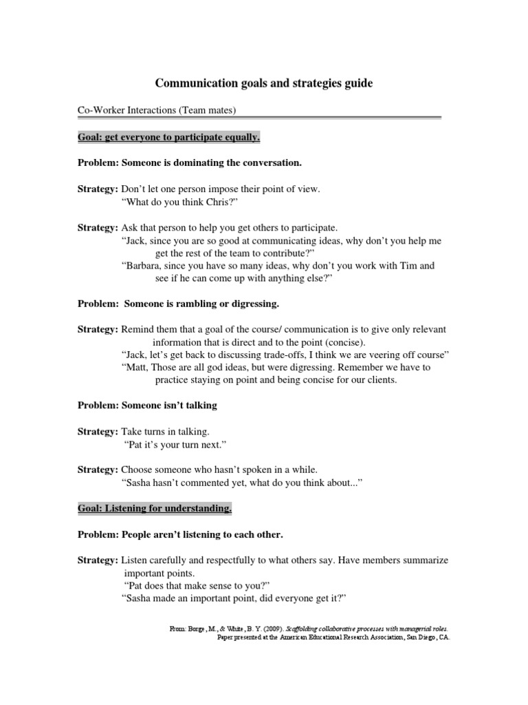 Communication Goals Strategies Guide | PDF | Expert | Cognition