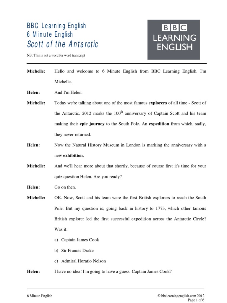 Scott of The Antarctic: BBC Learning English 6 Minute English | PDF ...
