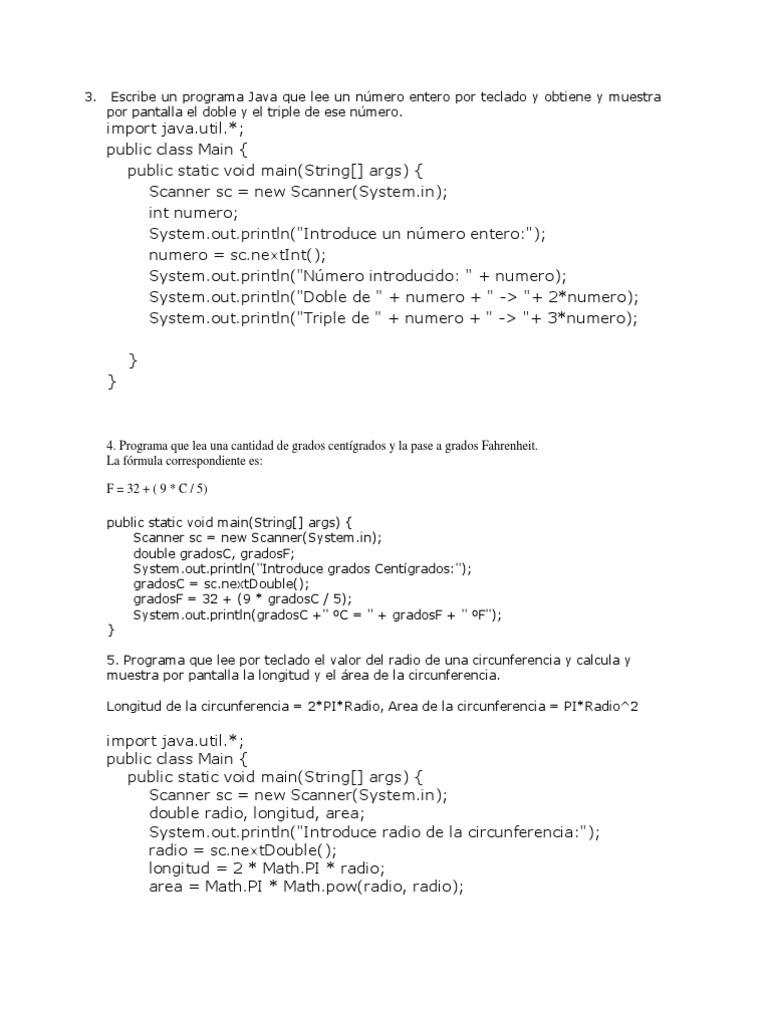 Ejercicios Secuenciales Java | PDF | Java (lenguaje de programación) | Geometría Elemental