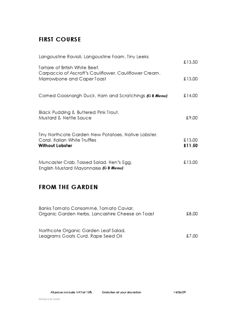 Sample Dinner Ala Carte Menu | PDF | Desserts | Salad