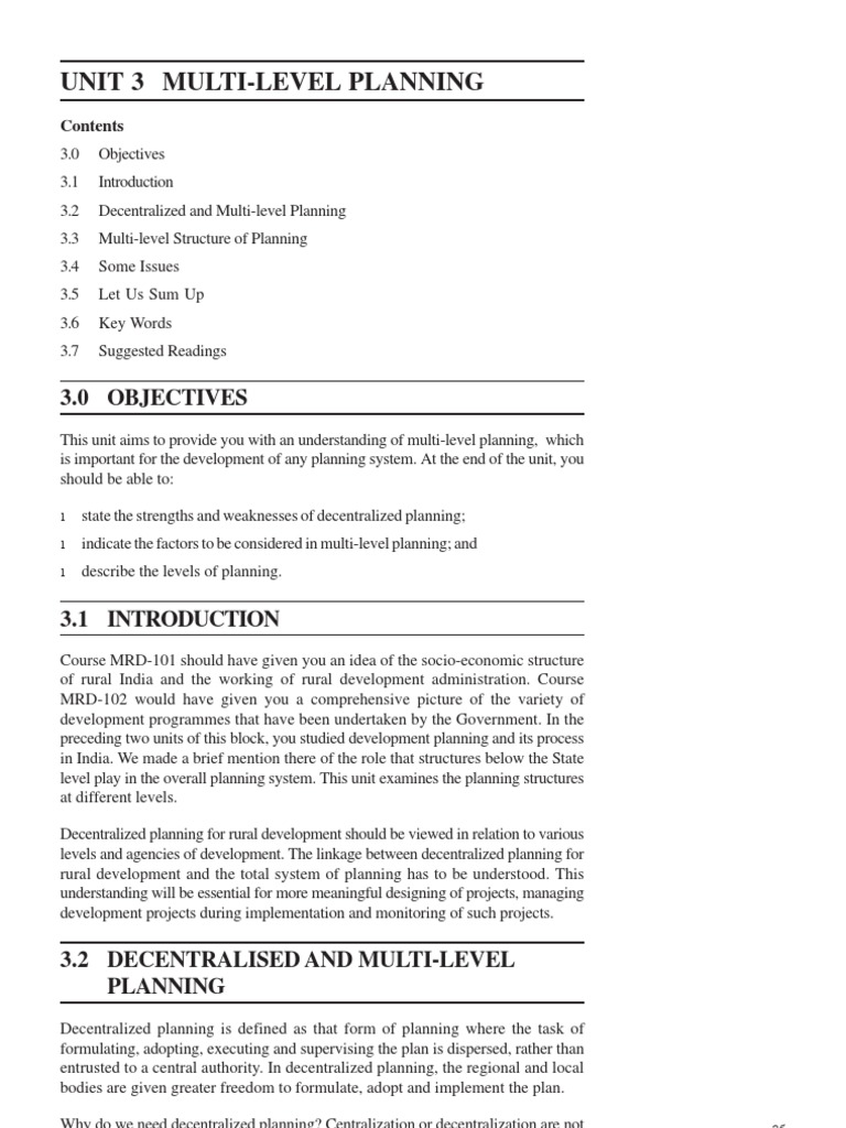 Unit 3 Multi-Level Planning: 3.0 Objectives | PDF | Decentralization ...