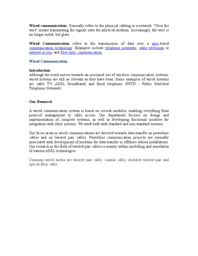 Overview of Wired Communication Systems | PDF | Cable Television ...