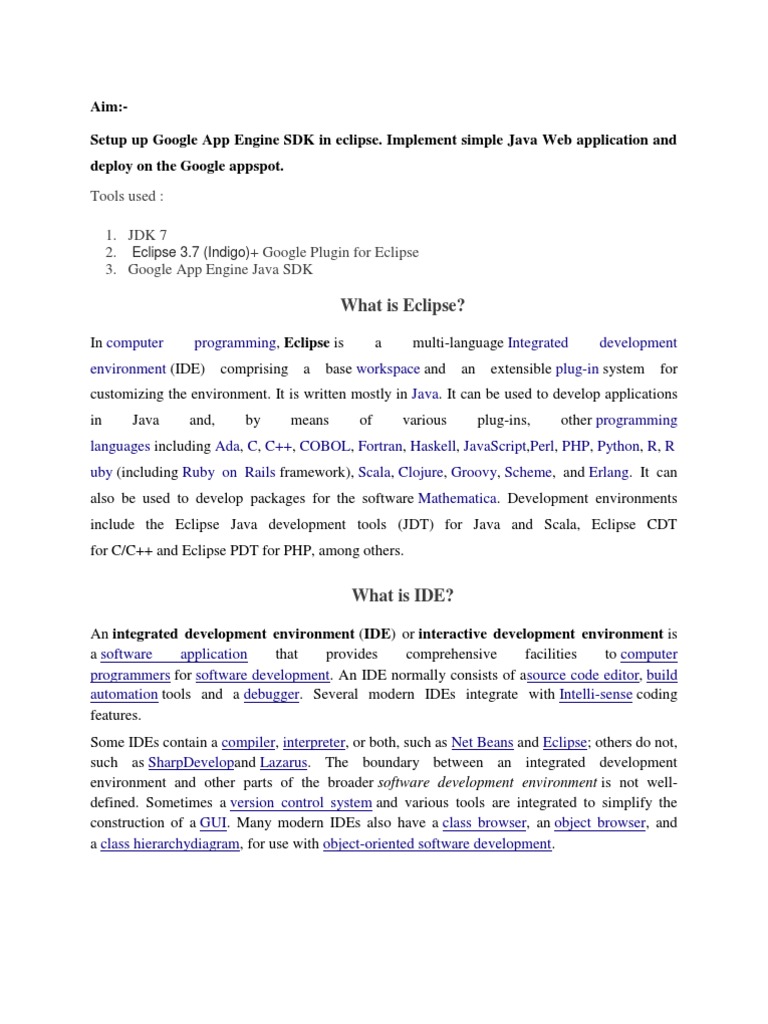 Advanced Computing Intro For App Engine | PDF | Eclipse (Software) | Integrated Development ...