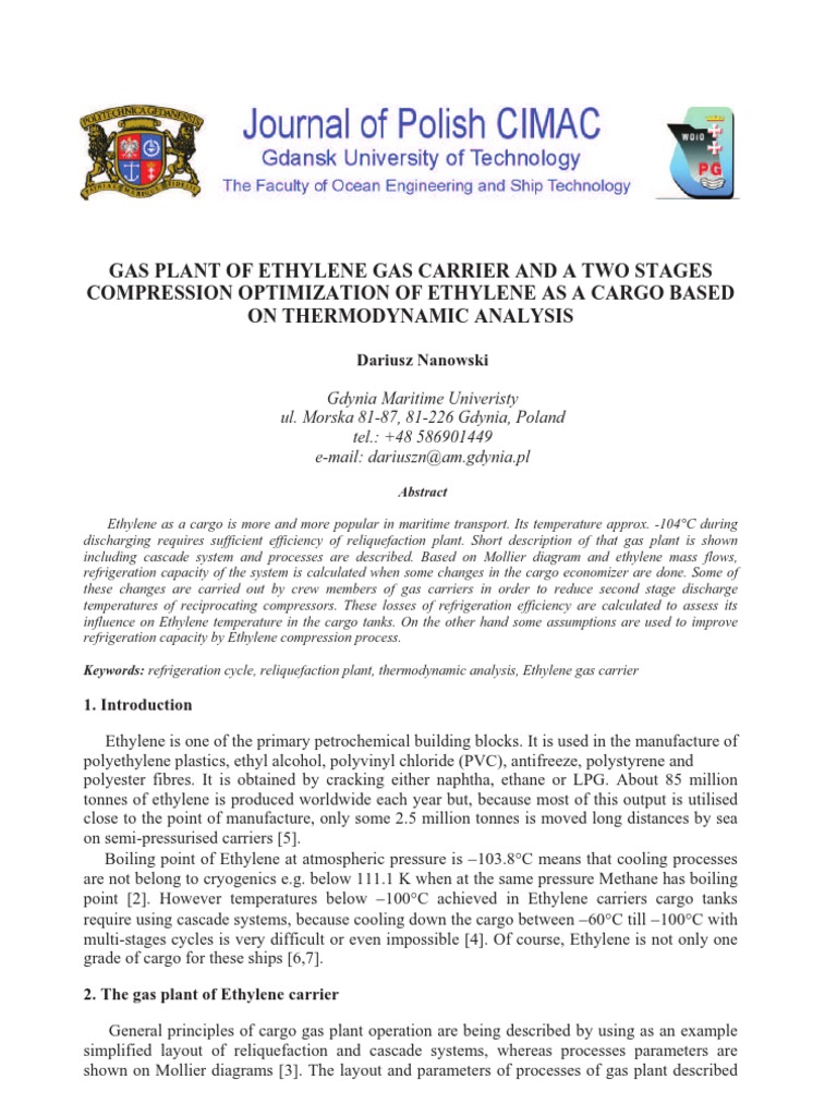 Gas Plant of Ethylene Gas Carrier and A Two Stages Compression ...