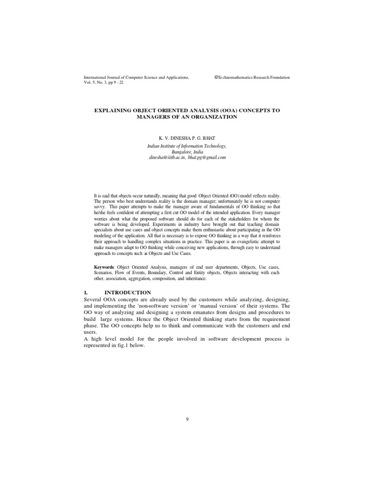 Explaining Object Oriented Analysis (Ooa) Concepts To Managers of An ...