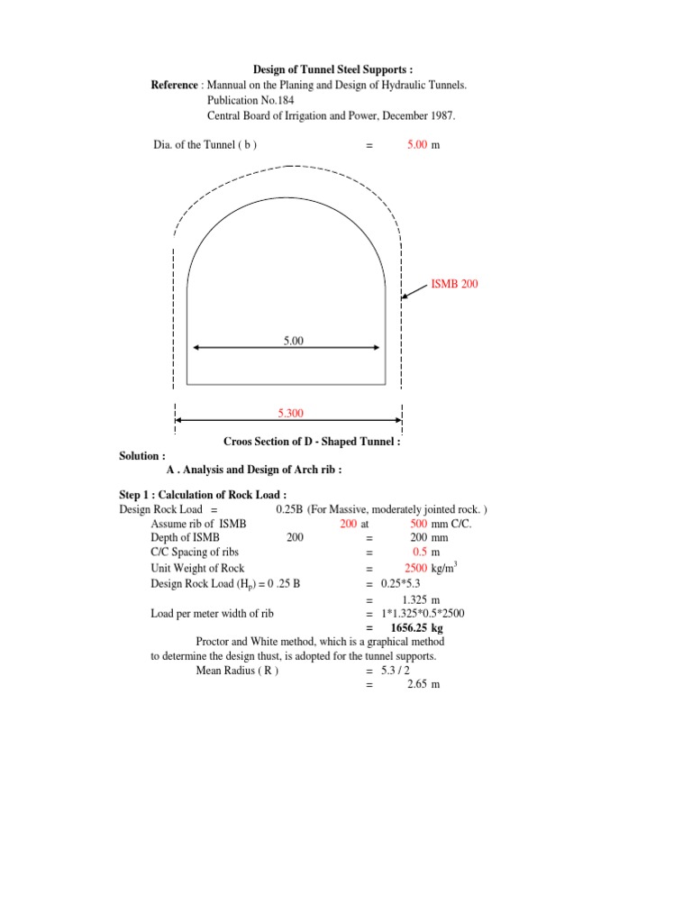 Design of Tunnel Steel Supports: Reference: Mannual On The Planing and ...