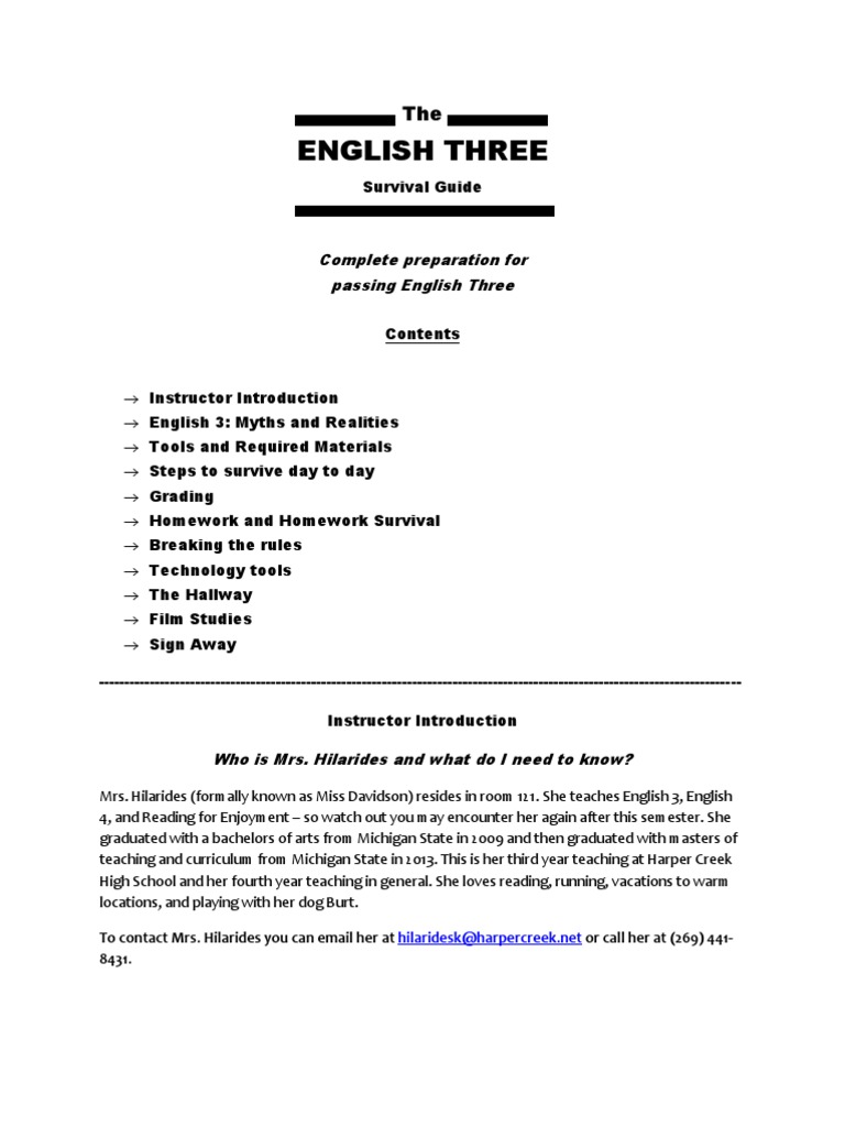 English 3 Survival Guide | PDF | Homework | Text Messaging