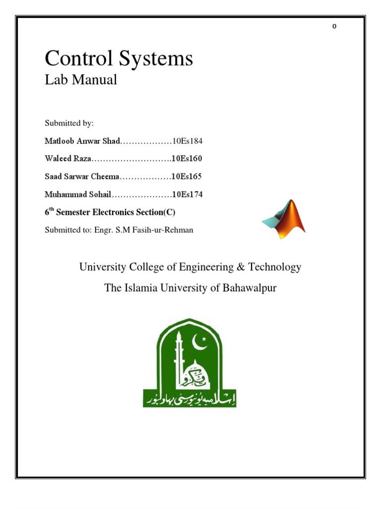 Control Systems: Lab Manual | PDF | Matlab | Numerical Analysis