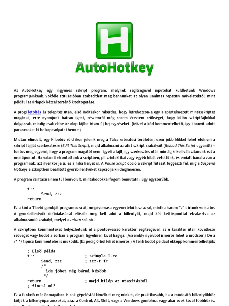 Az AutoHotKey Program Bemutatása | PDF