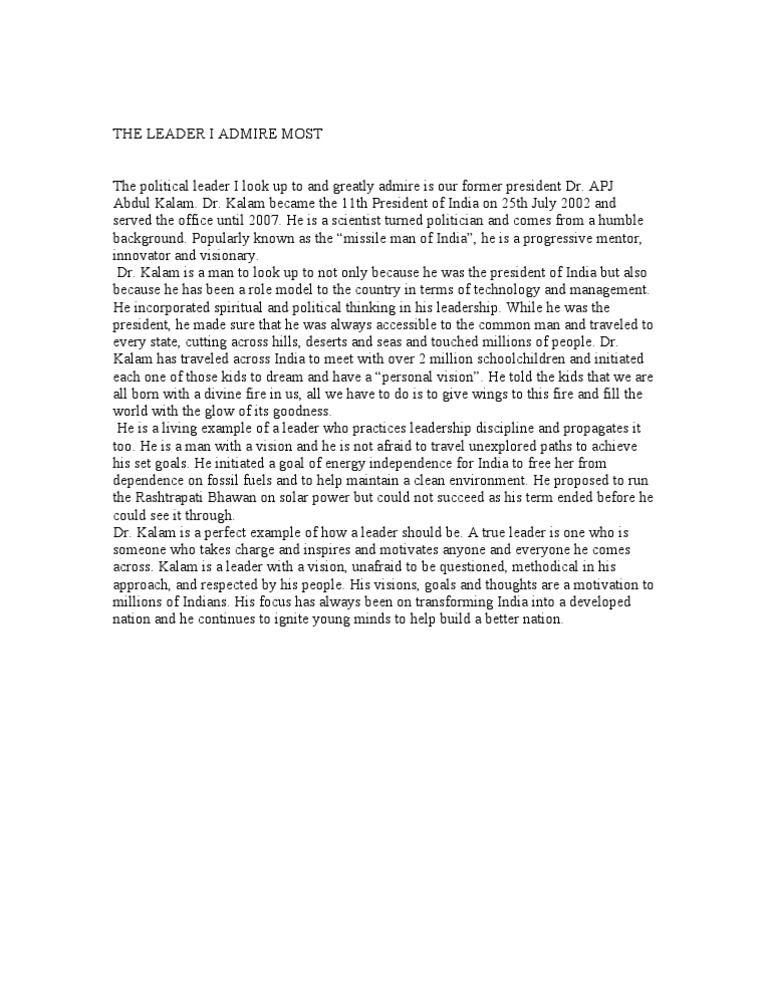 The Leader I Admire Most | PDF | Goal | Leadership