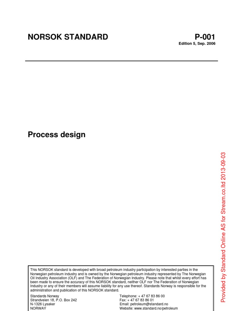Norsok Standard P-001: Edition 5, Sep. 2006 | PDF | Pipe (Fluid ...