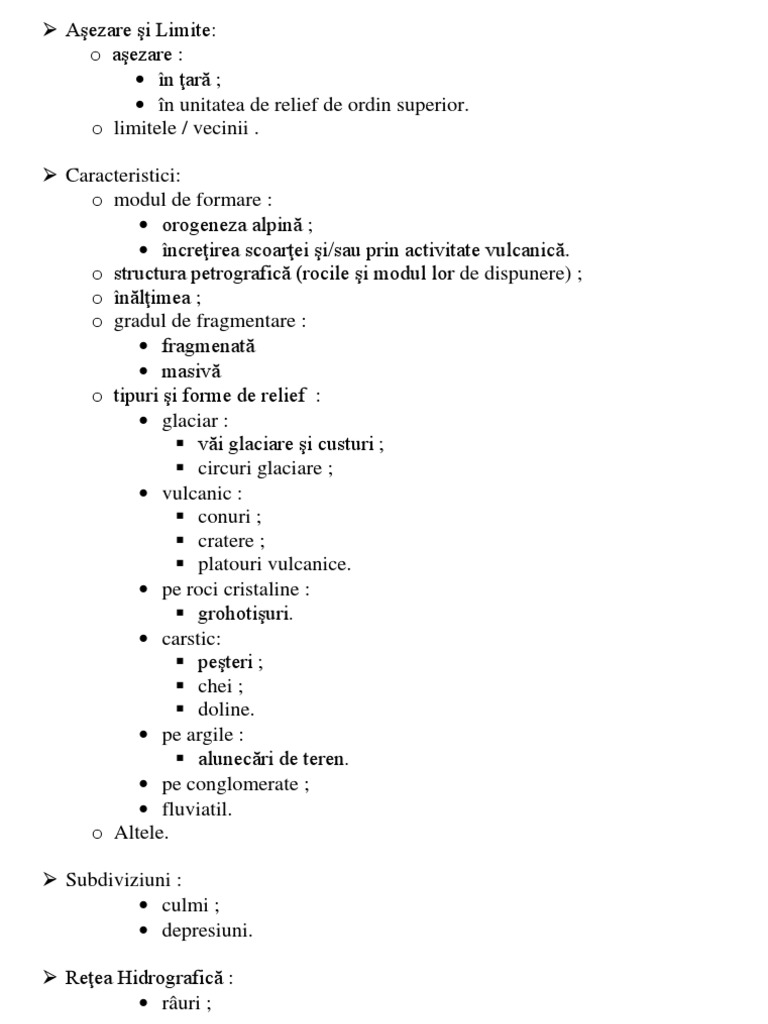 Schema de Caracterizare A Unitatilor de Relief | PDF
