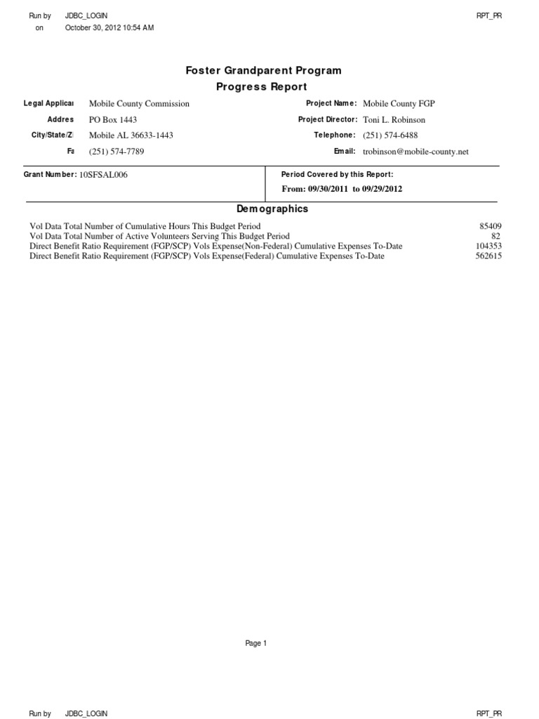 Foster Grandparent Program Progress Report: Demographics | PDF ...