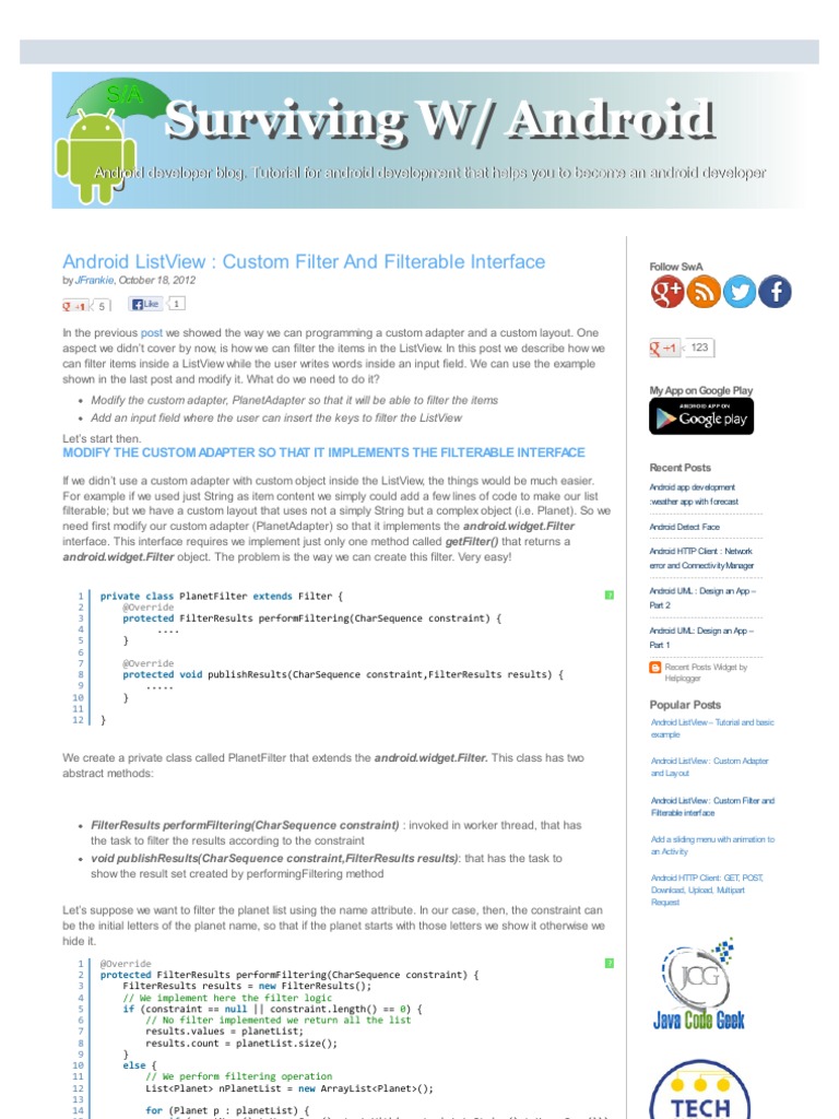 Android Listview Custom Filter | PDF | Android (Operating System) | Application Programming ...