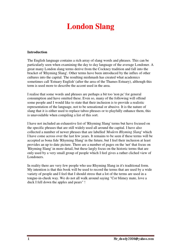 London Slang | PDF | Cunt | Pub