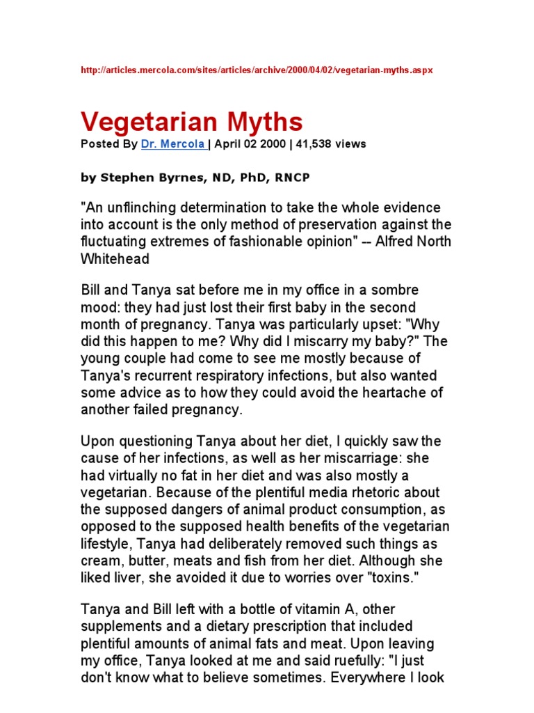 Stephen Byrnes - Vegetarian Myths - 2000 | PDF | Omega 3 Fatty Acid ...