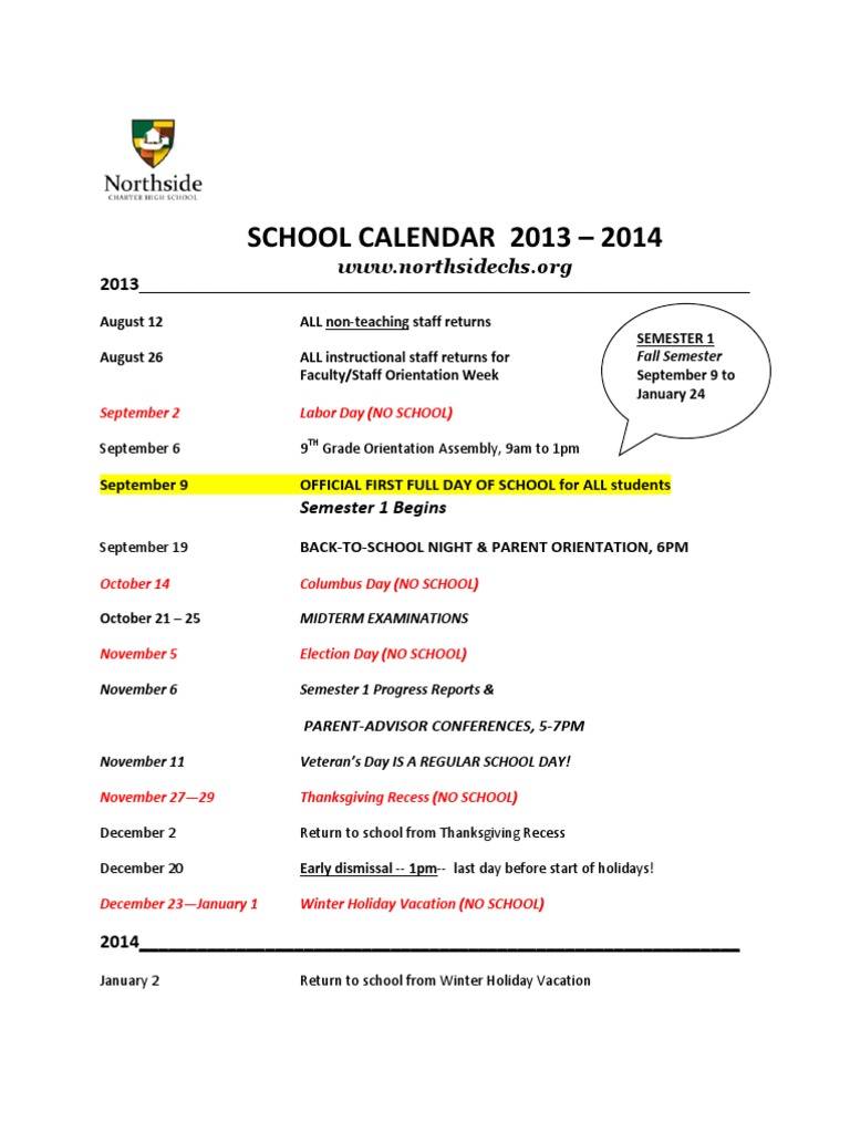 2013-2014 School Year Calendar | PDF