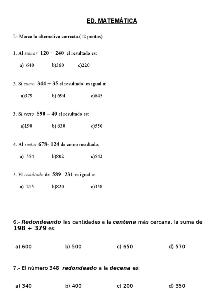 Prueba Matematica Sumas y Redondeo | PDF | Informática