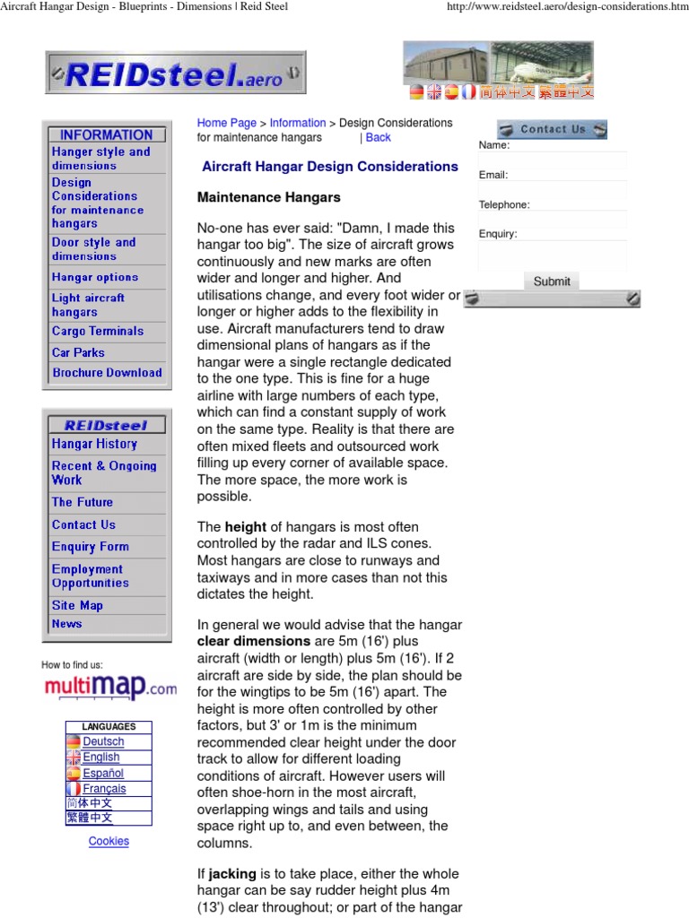Aircraft Hangar Design - Blueprints - Dimensions | PDF | Door | Hangar