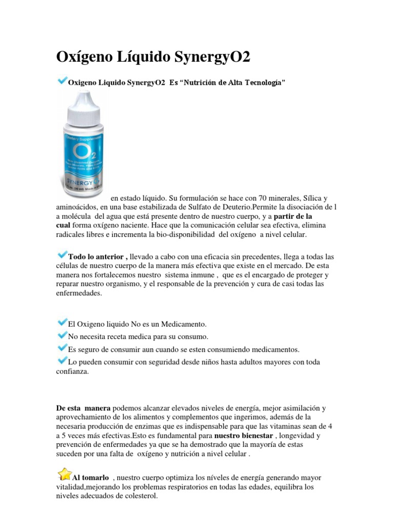Oxígeno Líquido SynergyO2 | PDF | Nutrición | Dieta y nutrición