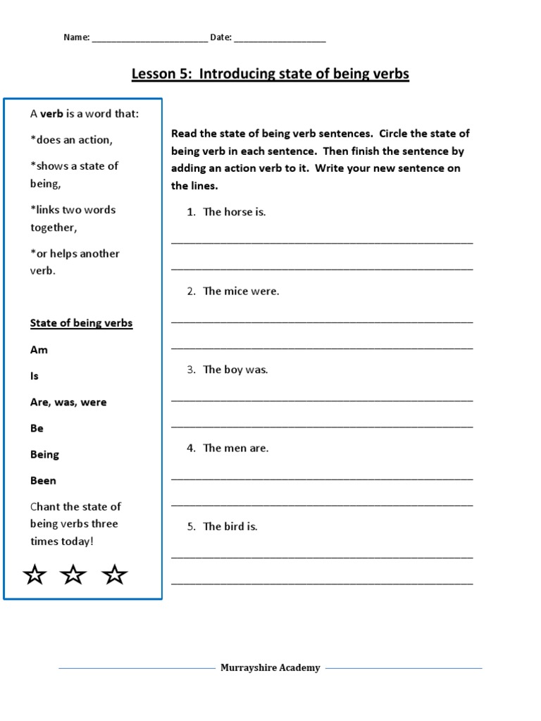 State of Being Verbs for Students | PDF