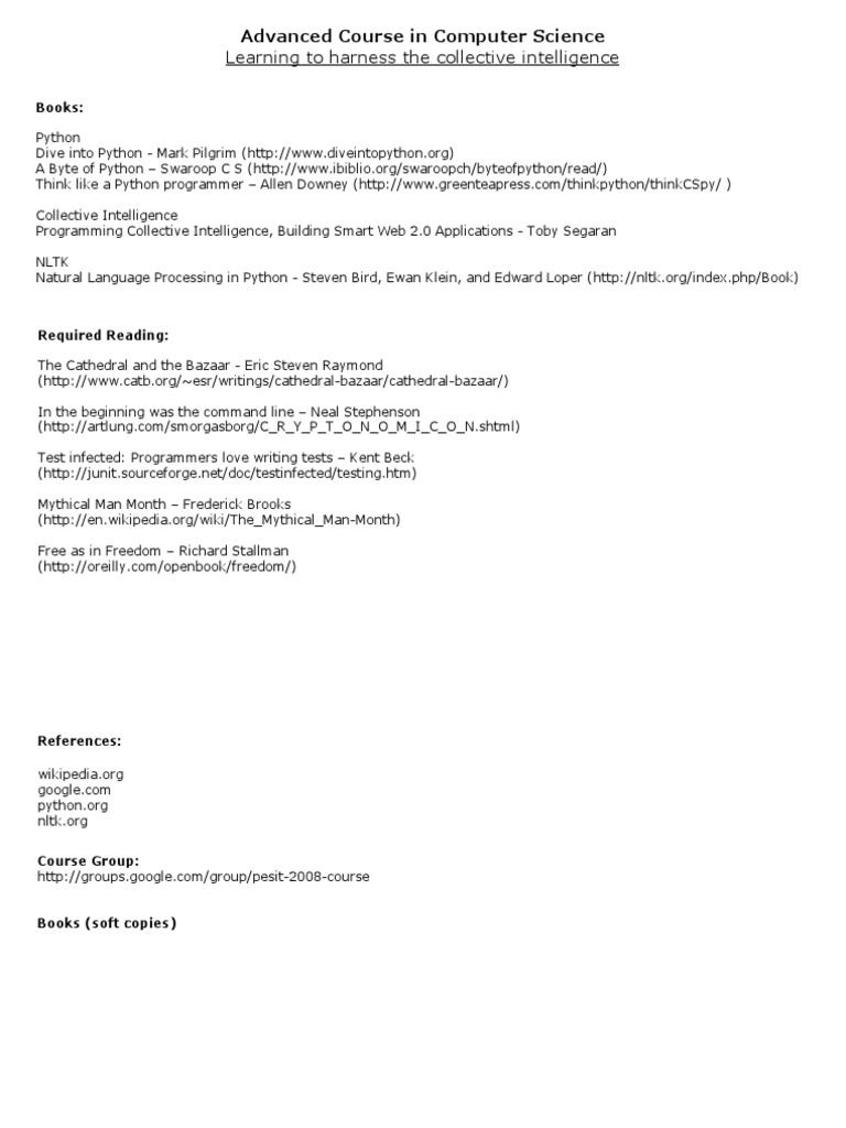 Learning To Harness The Collective Intelligence: Advanced Course in Computer Science | PDF ...