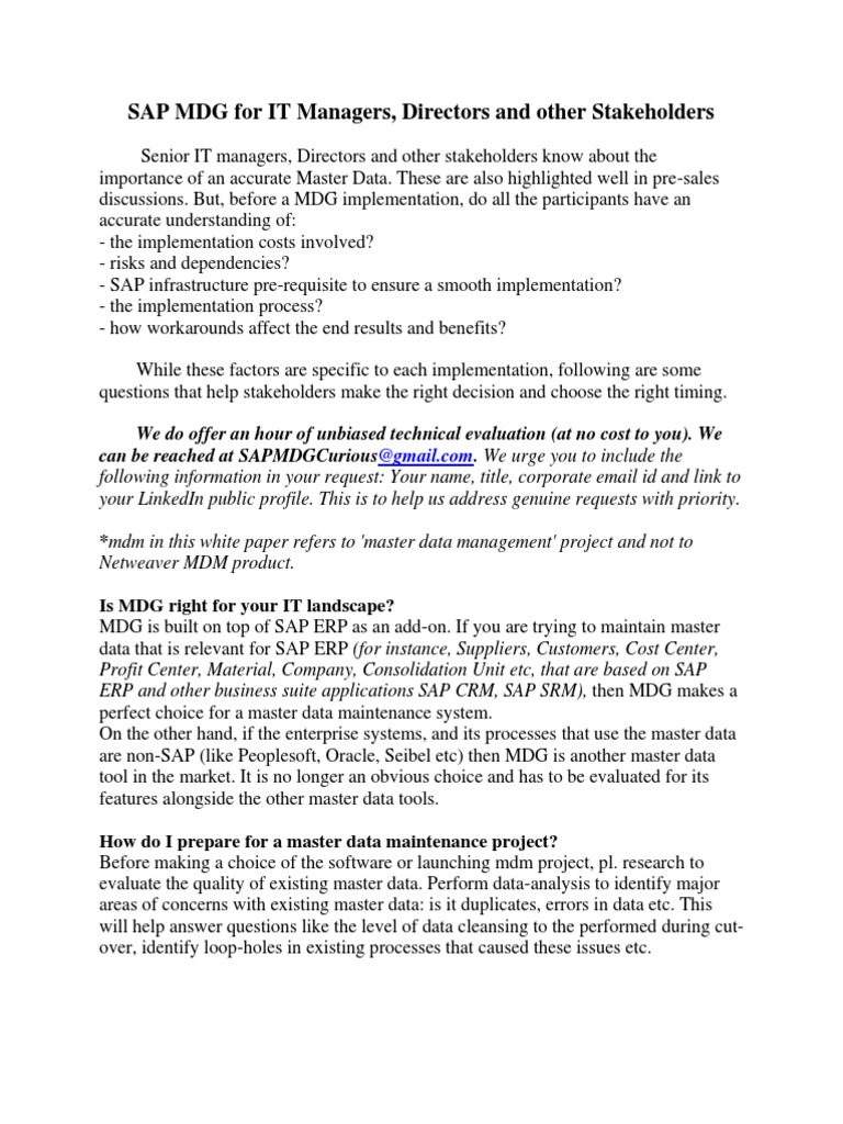 SAP MDG For Managers | PDF | Business Process | Data Model