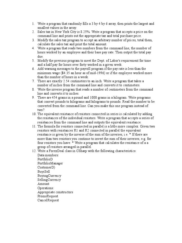C Sharp Exercises Pdf Integer Computer Science Constructor