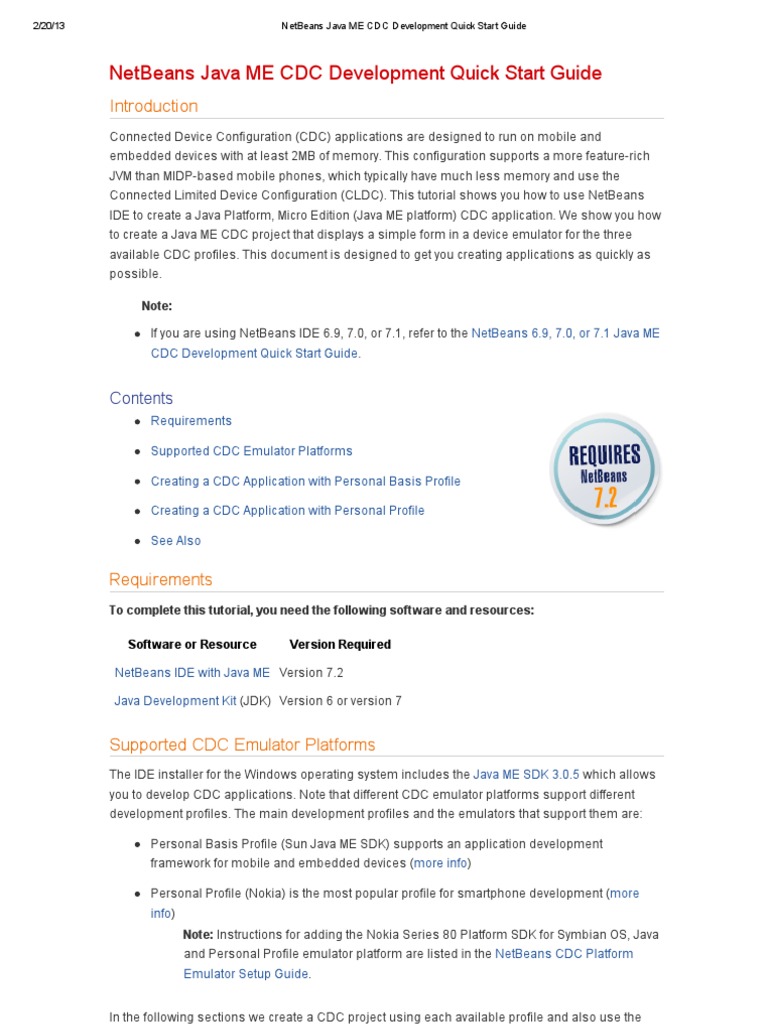 NetBeans Java ME CDC Development Quick Start Guide | PDF | Net Beans | Applications & Software