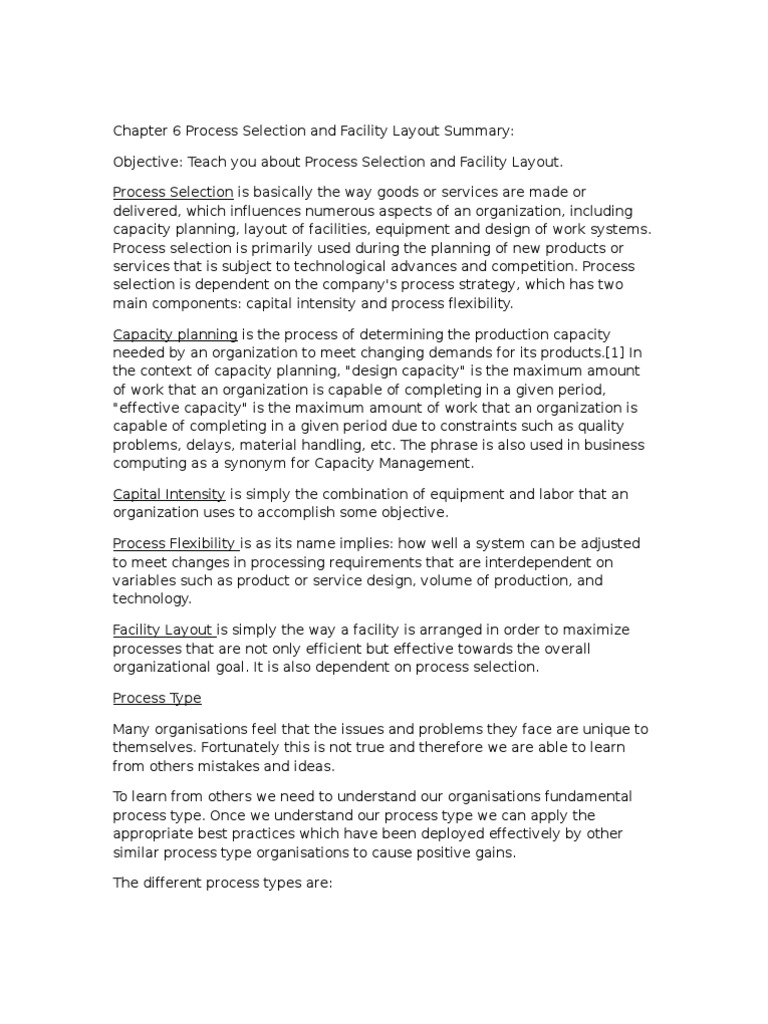 Process Selection and Facility Layout Overview | PDF | Employment | Design