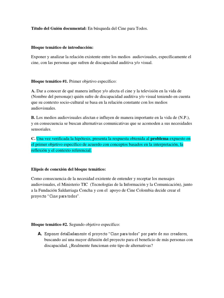 Estructura Del Guión Documental en Búsqueda Del Cine para Todos | PDF ...