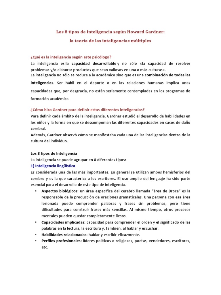 Los 8 Tipos De Inteligencia Según Howard Gardner Cerebral Hemisphere