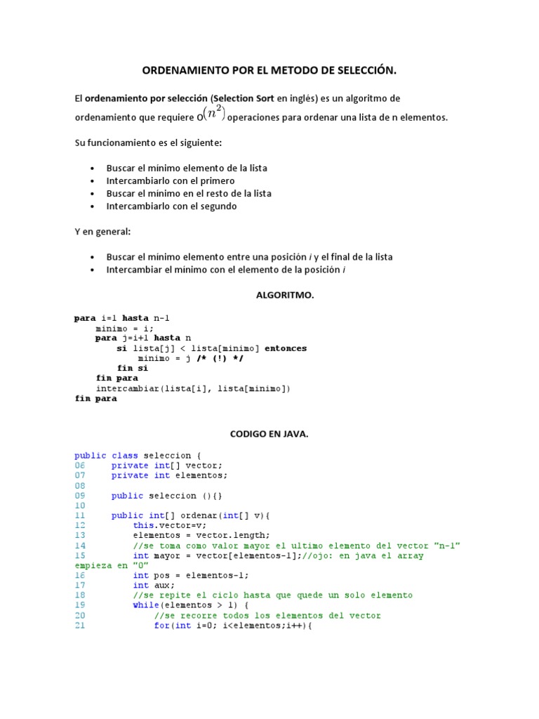 Ordenamiento Por El Metodo de Selección | PDF | Estructura de datos de ...