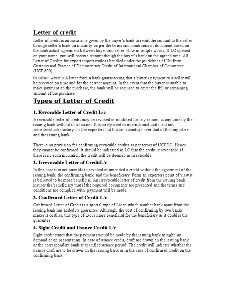 Letter of Credit | PDF | Letter Of Credit | Credit (Finance)