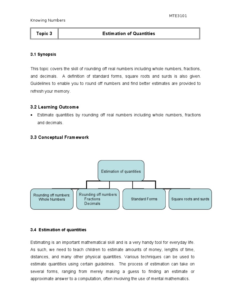 Topic 3 - Estimating Quantity | PDF | Rounding | Square Root