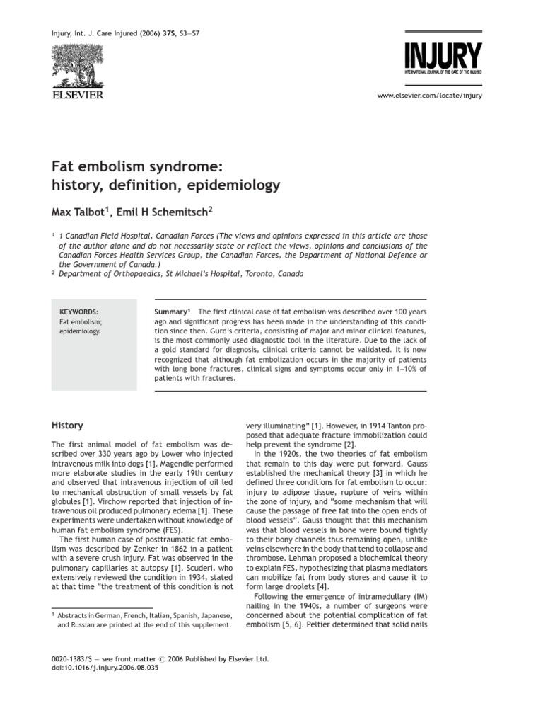Fat Embolism Syndrome: History, Definition, Epidemiology: Max Talbot ...