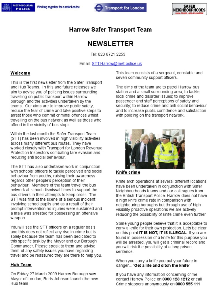 Safer Transport Team Newsletter | PDF | Police | Crime & Violence