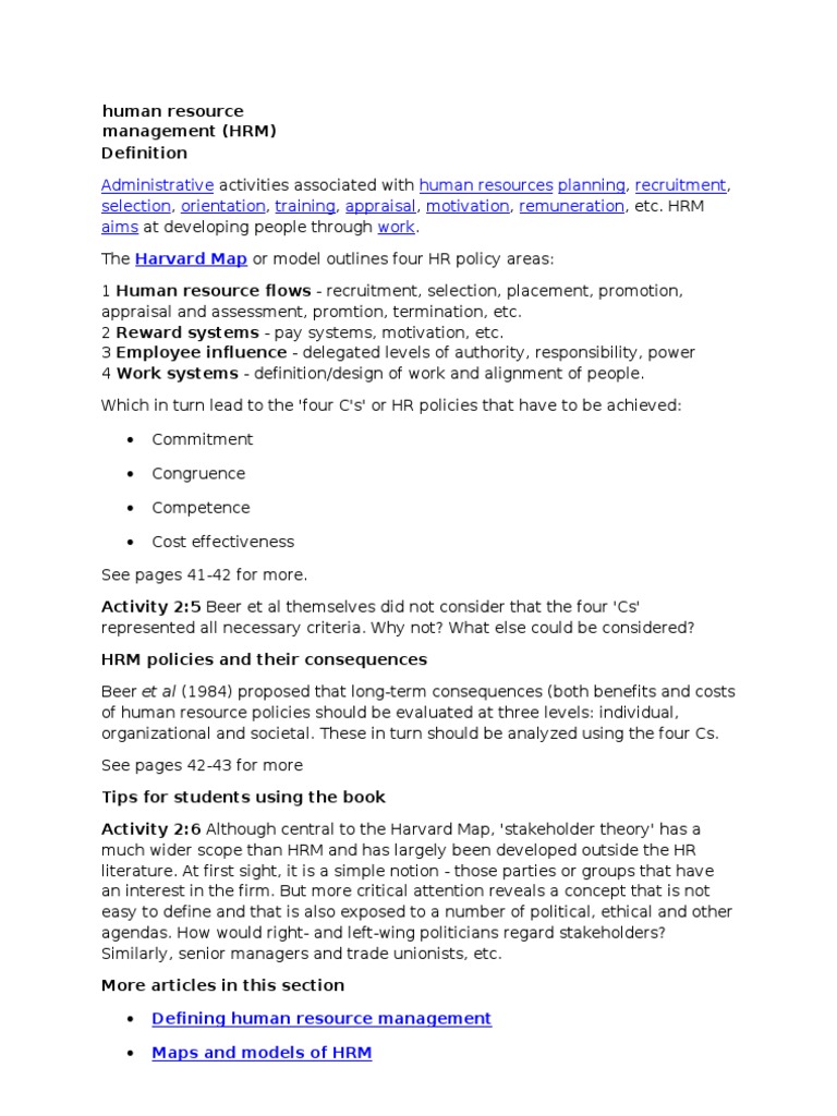 Harvard HRM Model Explained | PDF | Business