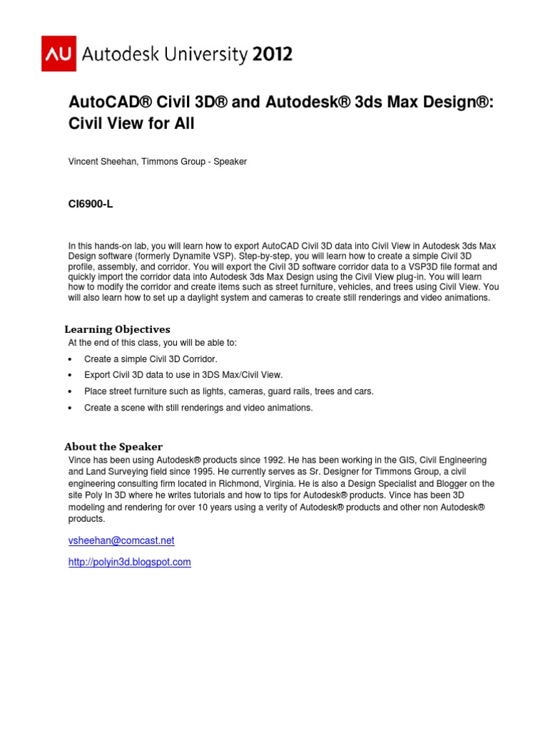 Civil 3D to 3ds Max: Civil View Guide | PDF