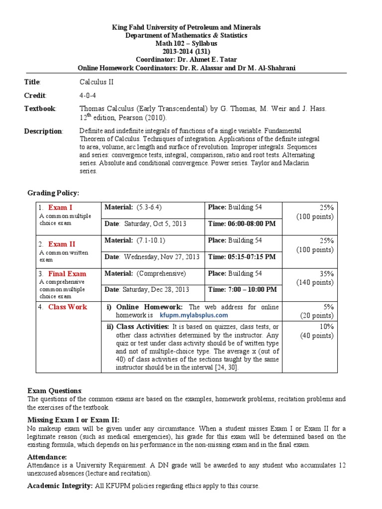 Math 102 | PDF | Series (Mathematics) | Integral