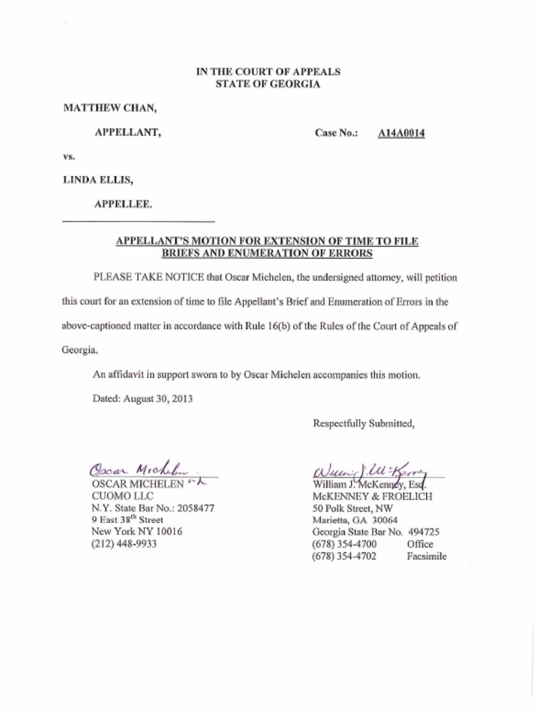 Chan v. Ellis: Appellant Motion For Extension of Time To File Appeal Briefs | PDF