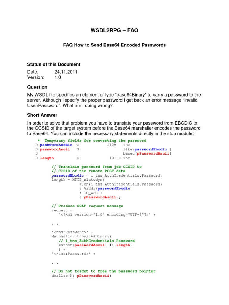 FAQ How To Send Base64 Encoded Passwords v1.0 | PDF | Code | Computer Data FAQ How To Send Base64 Encoded Passwords v1.0 | PDF | Code | Computer Data
