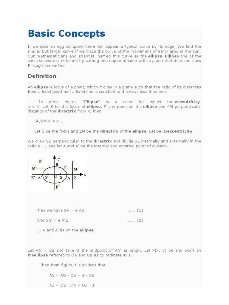 Basic Concepts of Ellipse | PDF | Ellipse | Circle
