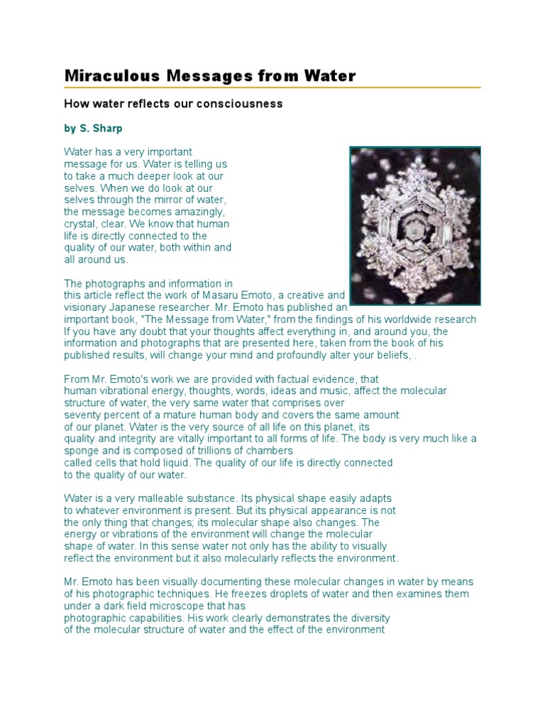 Miraculous Messages From Water | PDF | Water | Natural Environment