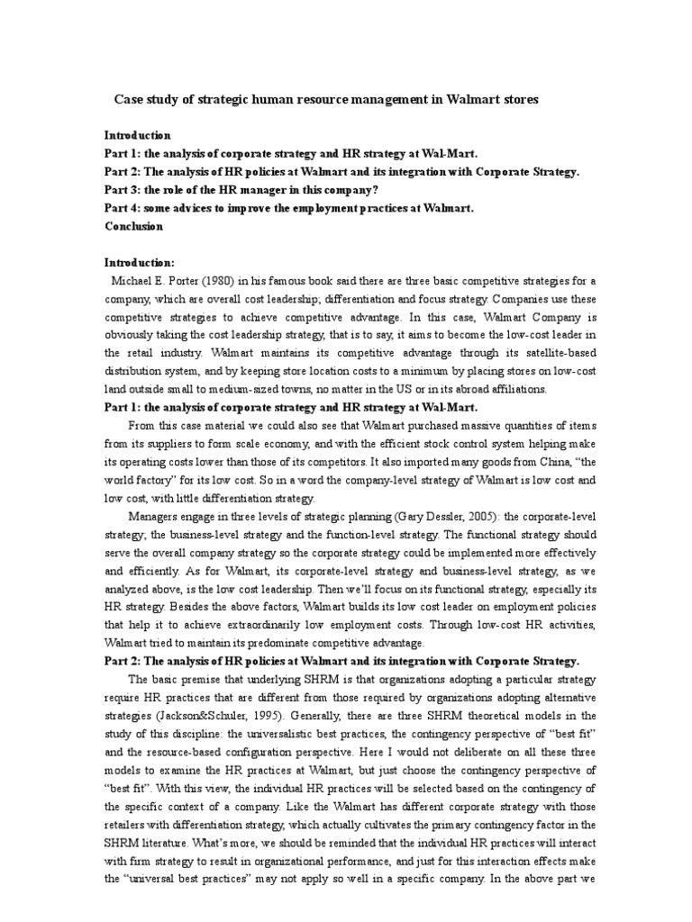 SHRM - Walmart Case Study | PDF | Walmart | Strategic Management