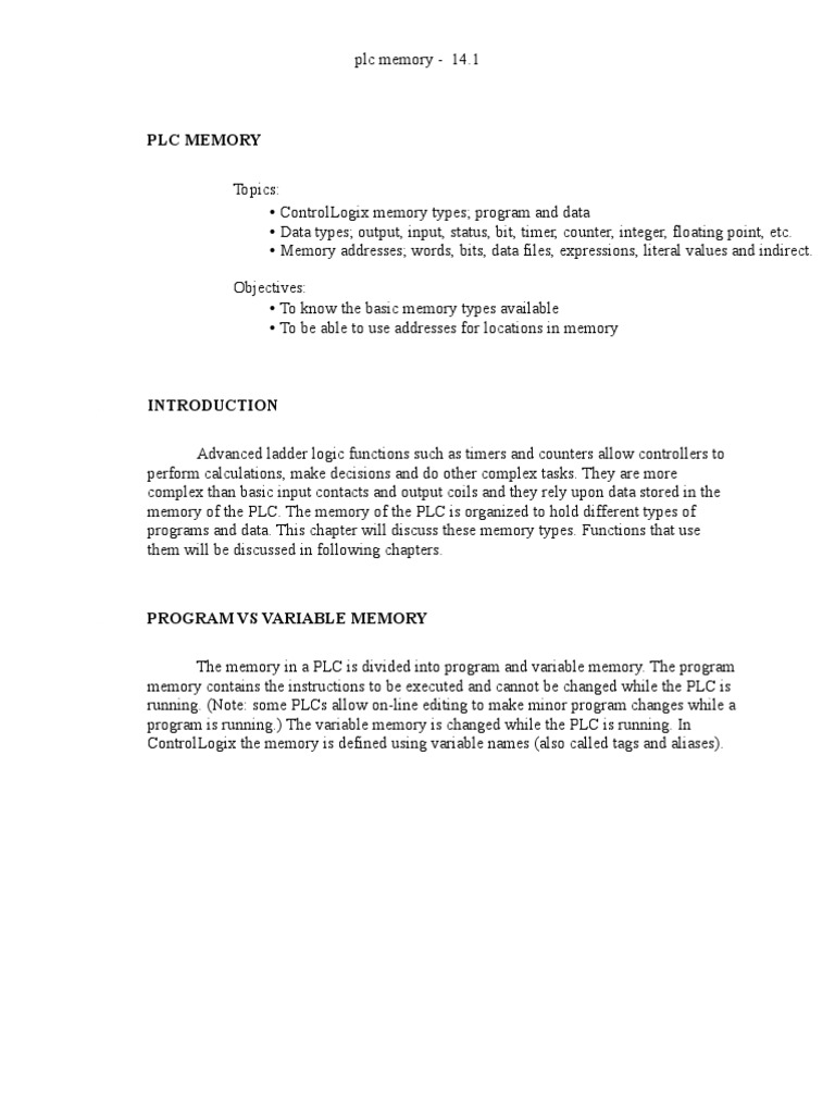 PLC Memory | PDF | Programmable Logic Controller | Array Data Structure