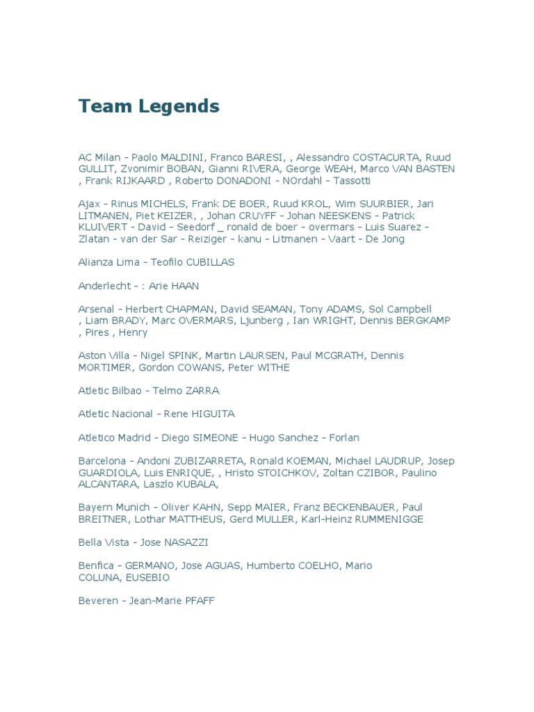 Team Legends | PDF | Sportspeople | Fifa Competitions