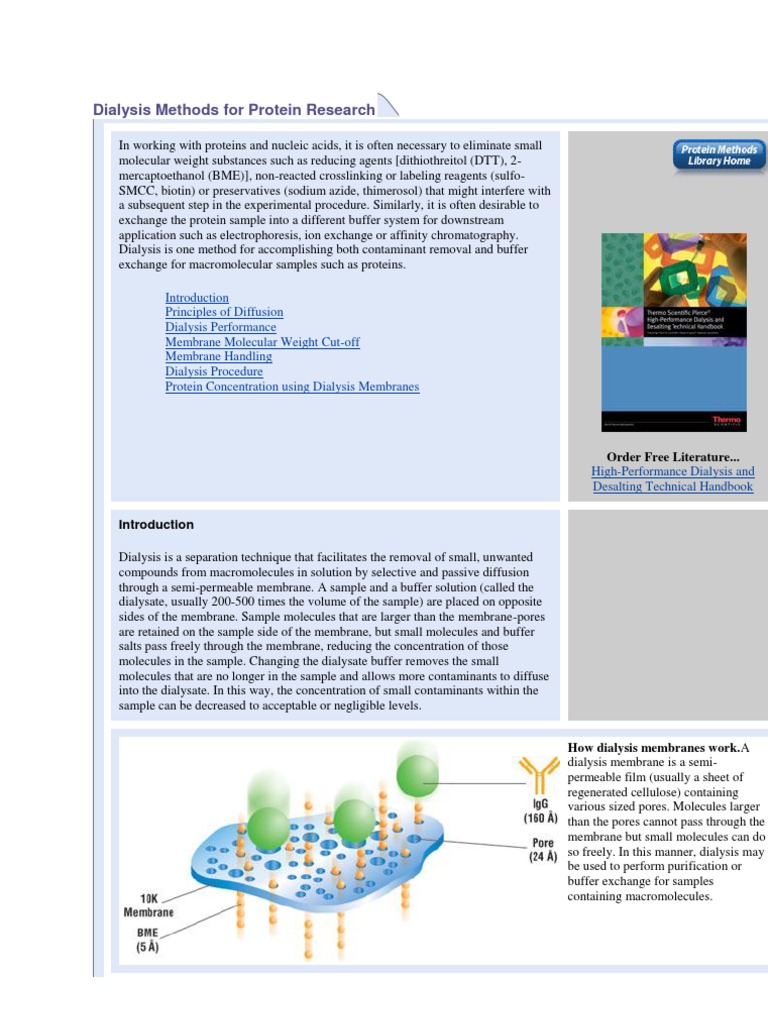 Dialysis Methods For Protein Research | PDF | Dialysis | Analytical ...