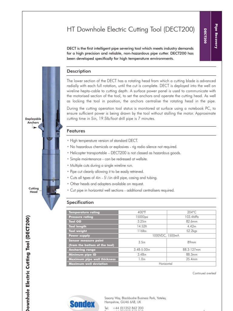 W CT HT Downhole Electric Cutting Tool DECT200 | Pipe (Fluid Conveyance ...